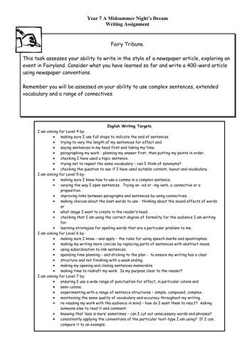 A Midsummer Night's Dream Writing Assessment | Teaching Resources