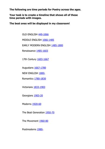 Poetry Timeline Task Worksheet | Teaching Resources