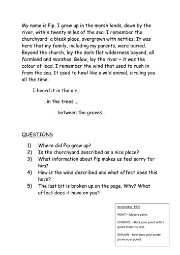 Reading Assessment Based on Great Expectations | Teaching Resources