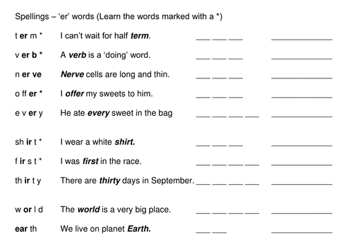 er word spelling sheets | Teaching Resources