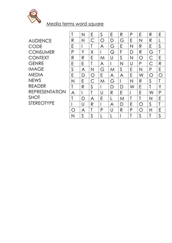 Media Studies Wordsearch Key terms | Teaching Resources