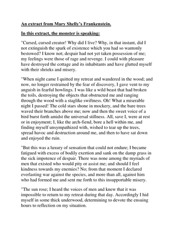 Frankenstein - Reading Assessment for key Stage 3 by MissRathor ...