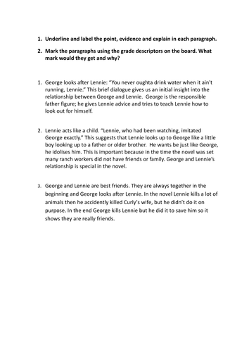 Of Mice and Men Marking PEE Paragraphs | Teaching Resources