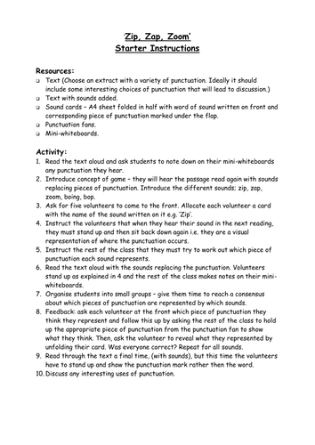 Zip Zap Zoom Game For Punctuation | Teaching Resources