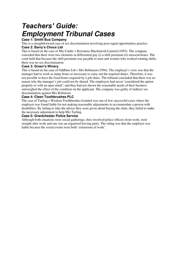 Teacher S Guide Employment Tribunals Teaching Resources