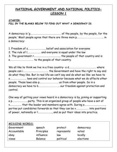 Democracy - fill in the blanks | Teaching Resources
