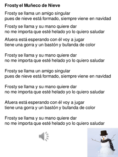 Christmas song 3 - Frosty el Muñeco de Nieve | Teaching Resources