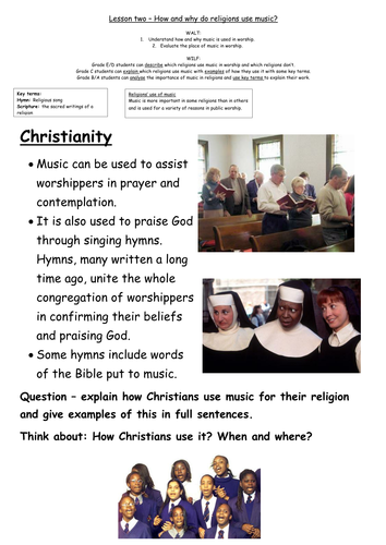 L2- Rel & Music AQA B5- how religions use music | Teaching Resources