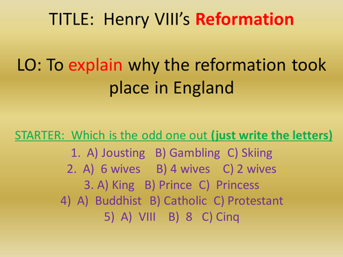 Henry VIII - lesson PP On the Reformation | Teaching Resources