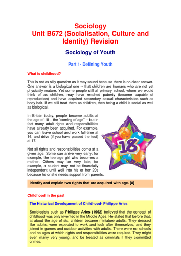 B672 Sociology of Youth Revision Sheet | Teaching Resources