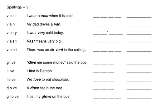 v spellings | Teaching Resources