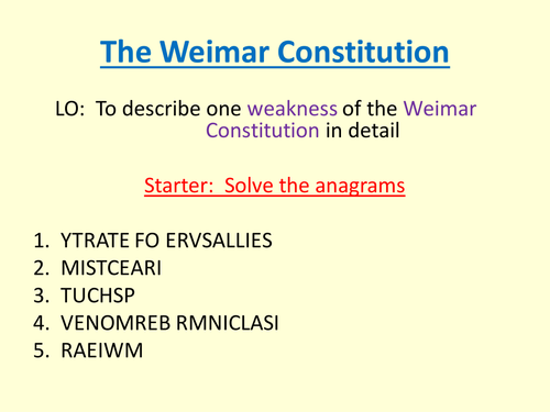 Germany GCSE History – Weimar Constitution | Teaching Resources
