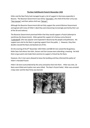 Germany GCSE History – Munich Putsch | Teaching Resources