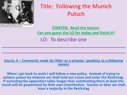 Germany GCSE History – Effect of Munich Putsch | Teaching Resources