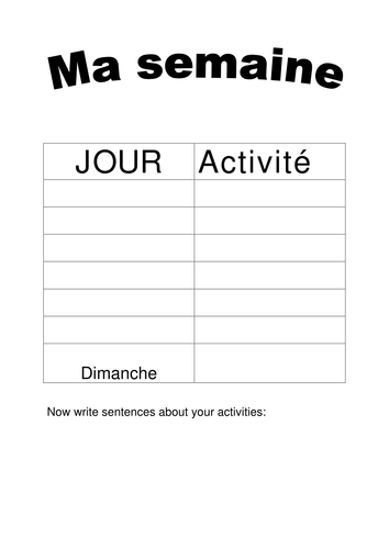 Ma semaine | Teaching Resources