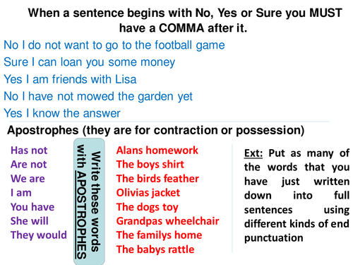 Literacy Starter – Apostrophes & Commas | Teaching Resources