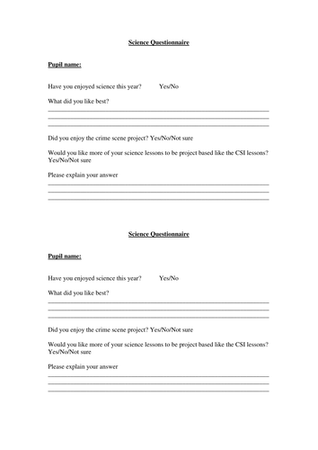 Some sample science questionnaires | Teaching Resources