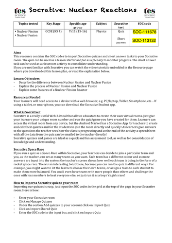 Socrative: Nuclear Reactions | Teaching Resources