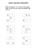 Magic Squares Puzzle Worksheet by ryansmailes - UK Teaching Resources - TES