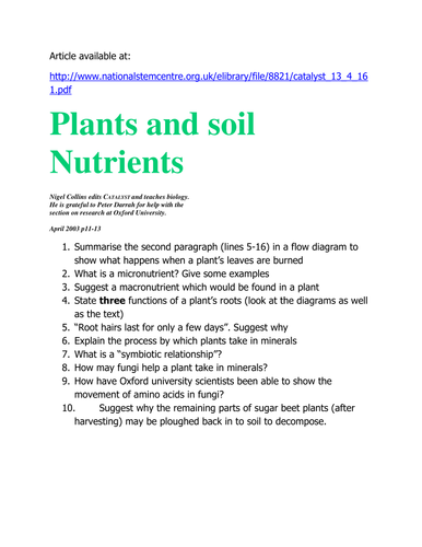 Plants and Soil Nutrients | Teaching Resources
