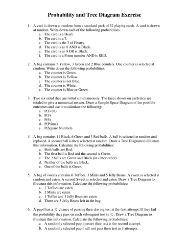 Probability and Tree Diagram Exercise | Teaching Resources
