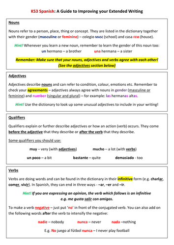 Spanish Extended Writing Mats / Booklets | Teaching Resources
