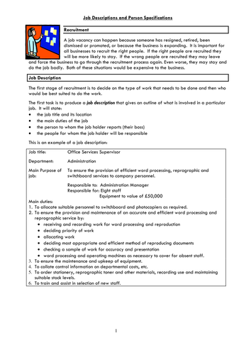 Job Descriptions and Person Specifications | Teaching Resources