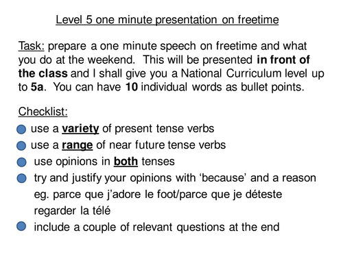 Year 7 Level 5 oral presentation on freetime | Teaching Resources