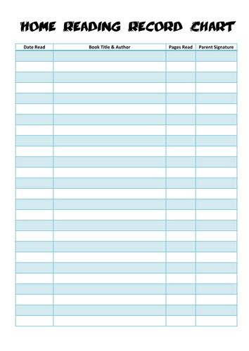 Home Reading Record Chart | Teaching Resources