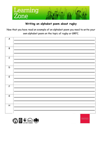 Writing an alphabet rugby poem | Teaching Resources