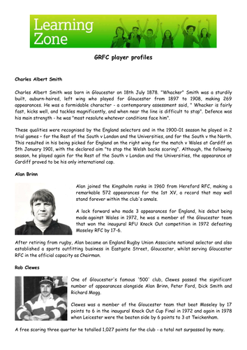 Writing a personal player profile | Teaching Resources