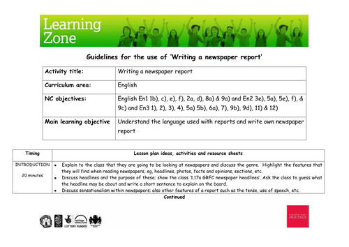 Writing a newspaper report | Teaching Resources