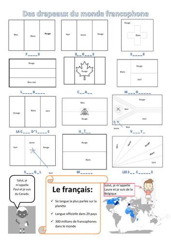 Des drapeaux du monde francophone - Flag colouring worksheet | Teaching ...