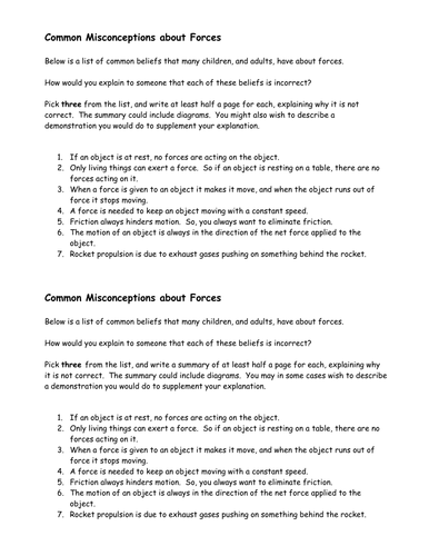 Forces Misconceptions activity | Teaching Resources