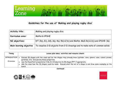 Making and playing rugby dice | Teaching Resources