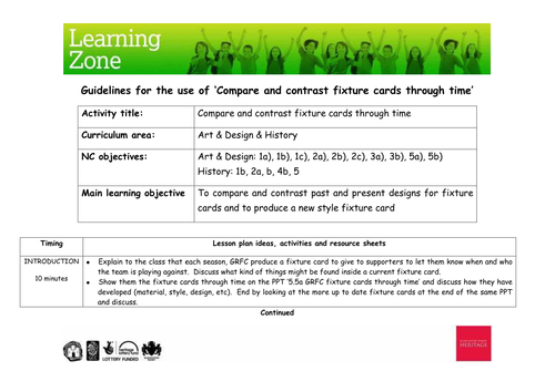 Compare and contrast fixture cards through time | Teaching Resources