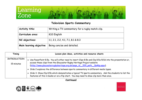 Writing a TV commentary for a rugby match clip | Teaching Resources