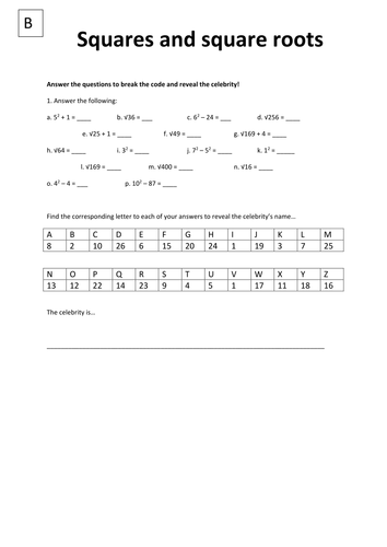 Square Numbers / Square Roots | Teaching Resources