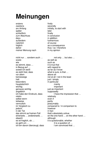 Meinungen | Teaching Resources