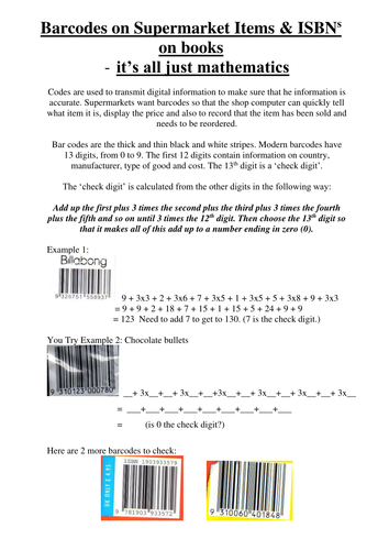 Supermarket Barcodes & ISBN book numbers | Teaching Resources