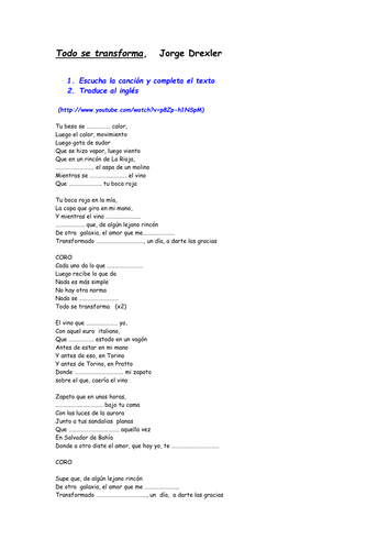 Song - Jorge Drexler - Todo se transforma for KS5 | Teaching Resources