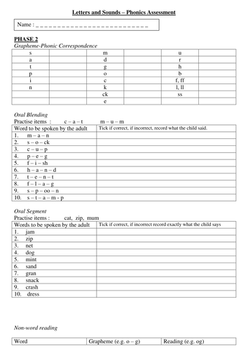 Phonics phase 2-5 assessment | Teaching Resources