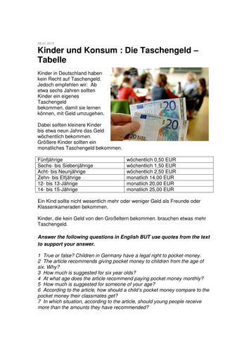 Taschengeld in Deutschland | Teaching Resources