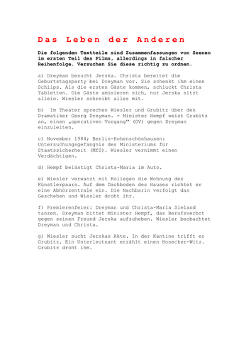 Das Leben der Anderen - erste Szenen | Teaching Resources