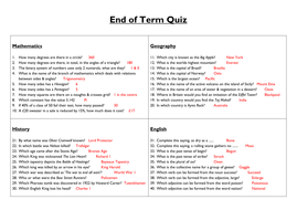 End of Term General Knowledge Quiz | Teaching Resources