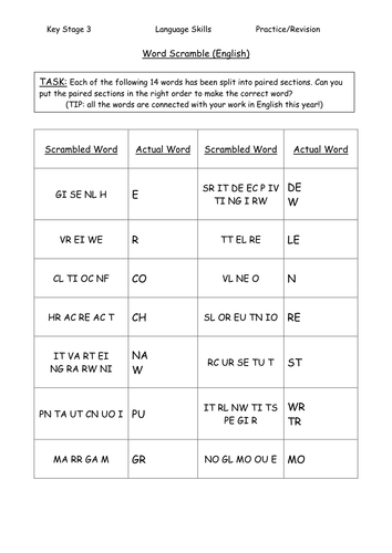 Word Scramble (English) | Teaching Resources
