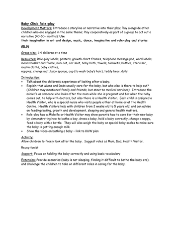 Baby clinic role-play | Teaching Resources