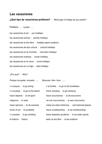 Qué tipo de vacaciones prefieres? | Teaching Resources
