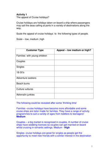 Travel and Tourism - Unit 1: Cruise Holidays | Teaching Resources