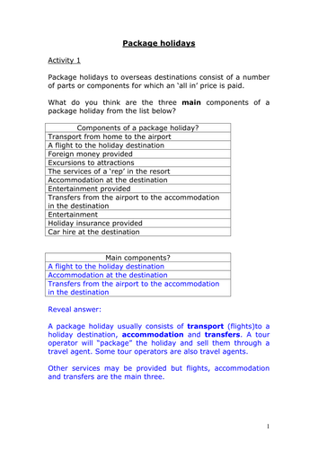 Travel and Tourism - Unit 1: Package Holidays | Teaching Resources